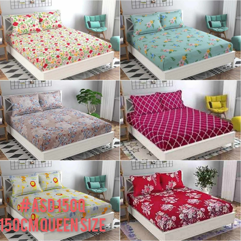 3 in 1 Bed sheet Cotton Full Garterized Fitted Bedsheet with 2 pcs ...
