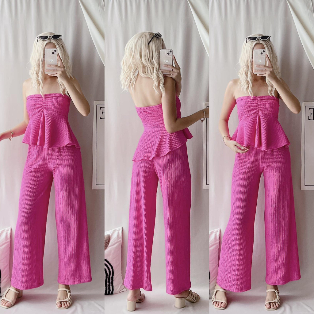 FARRAH Flowy Tube TOP WIDELEG PANTS TERNO Hot Trending Tops Bark Crepe ...
