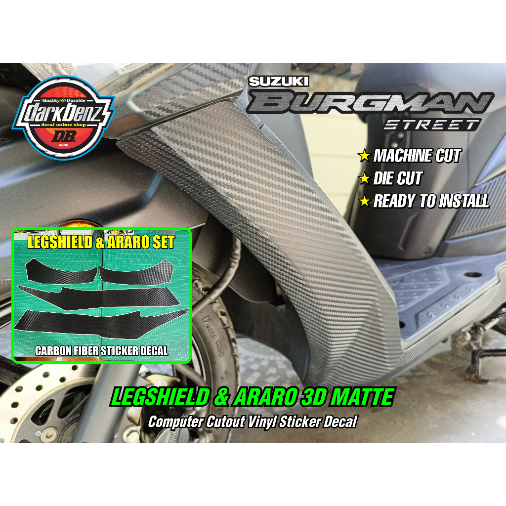 Suzuki Burgman 125 New Black 3D Matte Carbon Fiber Sticker Decals ...