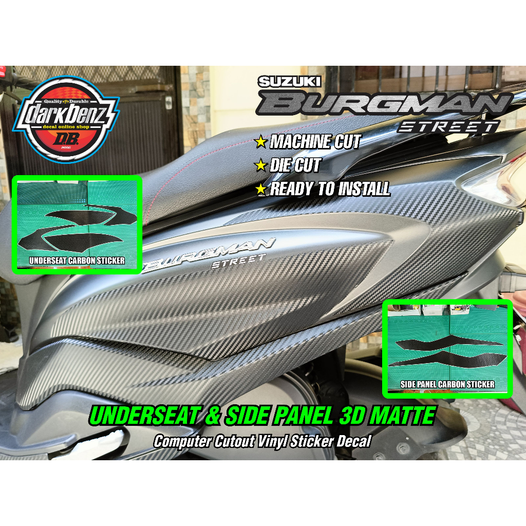 Suzuki Burgman 125 New Black 3D Matte Carbon Fiber Sticker Decals ...