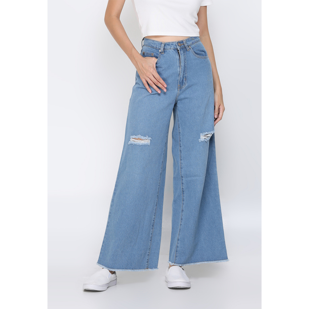 Next High Rise Cut-out Wide Leg Denim Jeans (Medium Blue) | Shopee ...