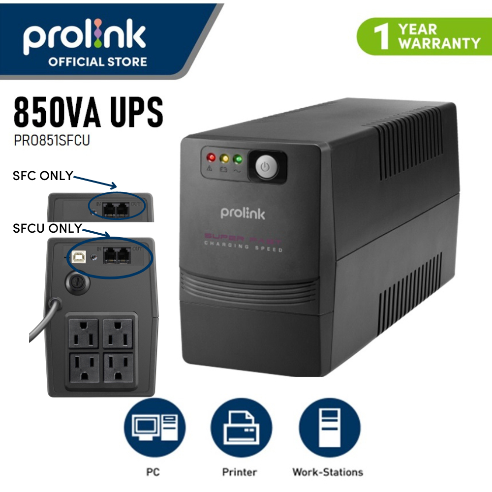PROLINK PRO851SFCU 510W - 850VA UPS with AVR Uninterruptible Power ...
