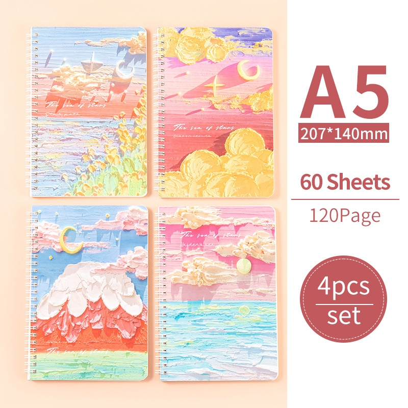 4pcs/set A5 Cute Cartoon Spiral notebook Mini Portable Coil Notepad ...