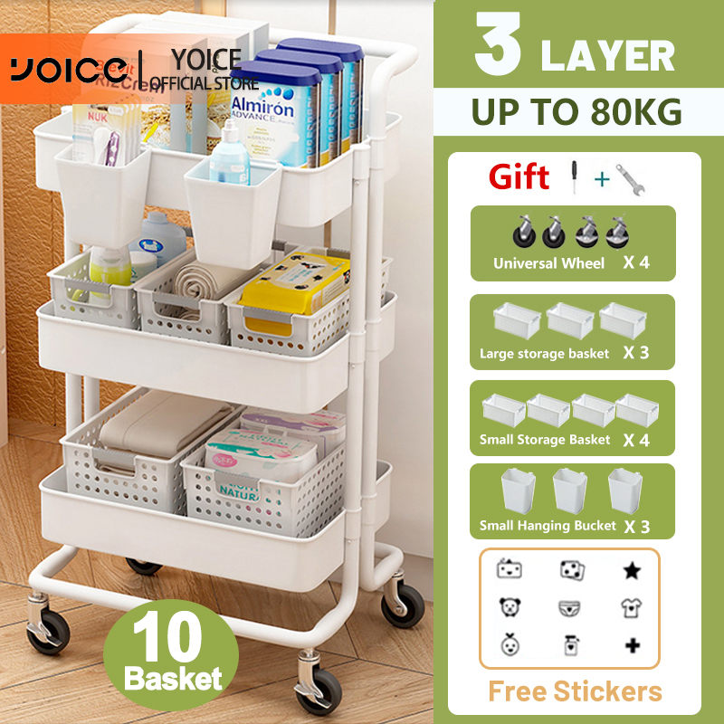 YOICE 3 Tier Trolley Cart Organizer Kitchen Utility Trolley Shelf with ...
