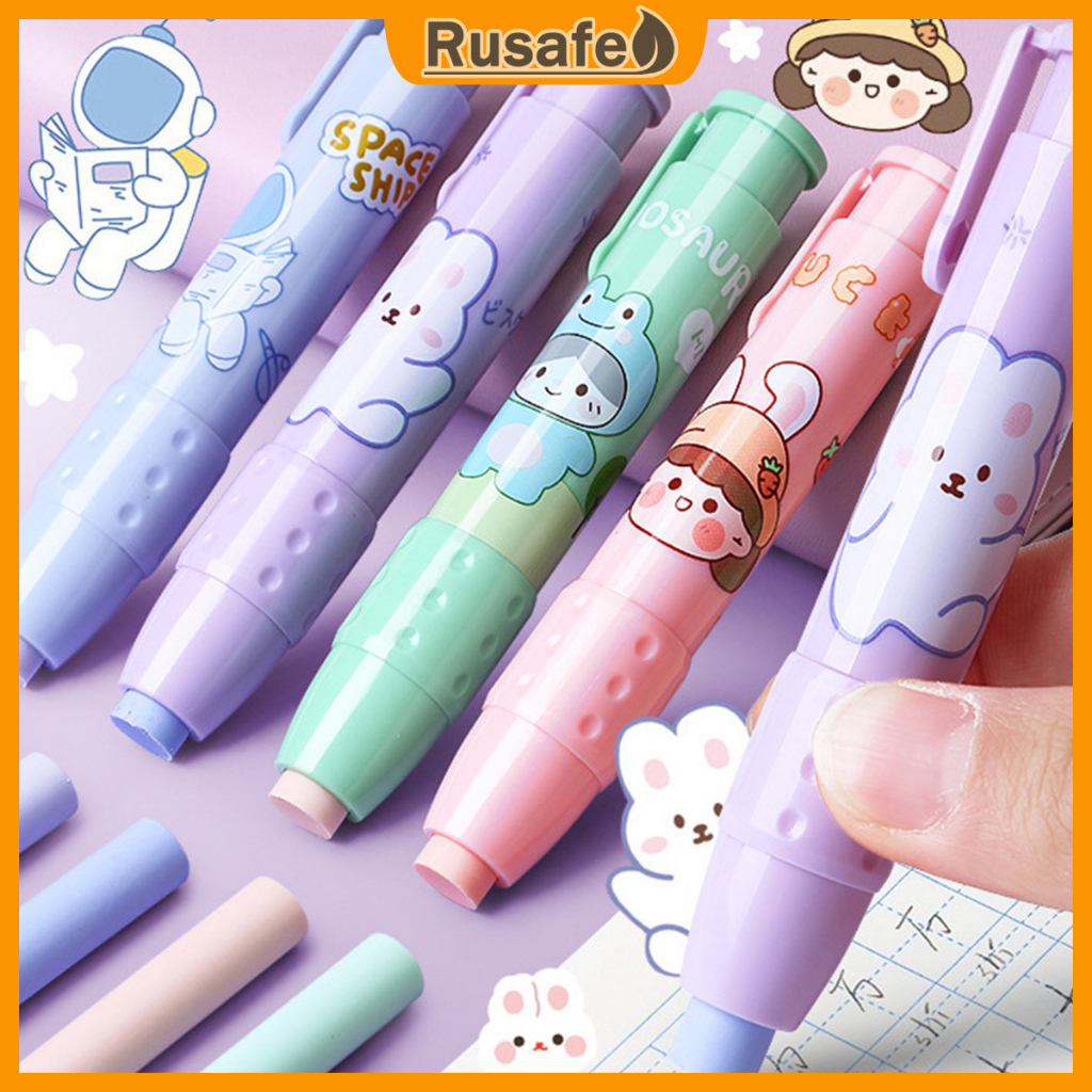 Cartoon Cute Eraser Retractable Pressable Eraser kid Pen Type Eraser ...