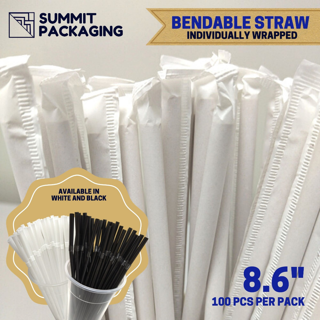 100's Bendable Straw BLACK | WHITE | Plastic Straw (Individually ...