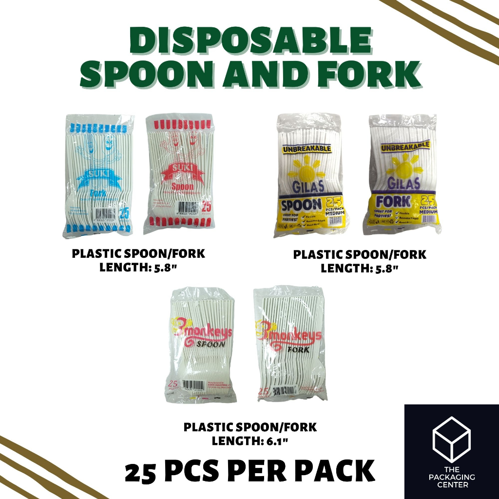 Disposable Plastic Spoon & Fork (25pcs) Spoon Fork Utensils [ 2 sizes ...