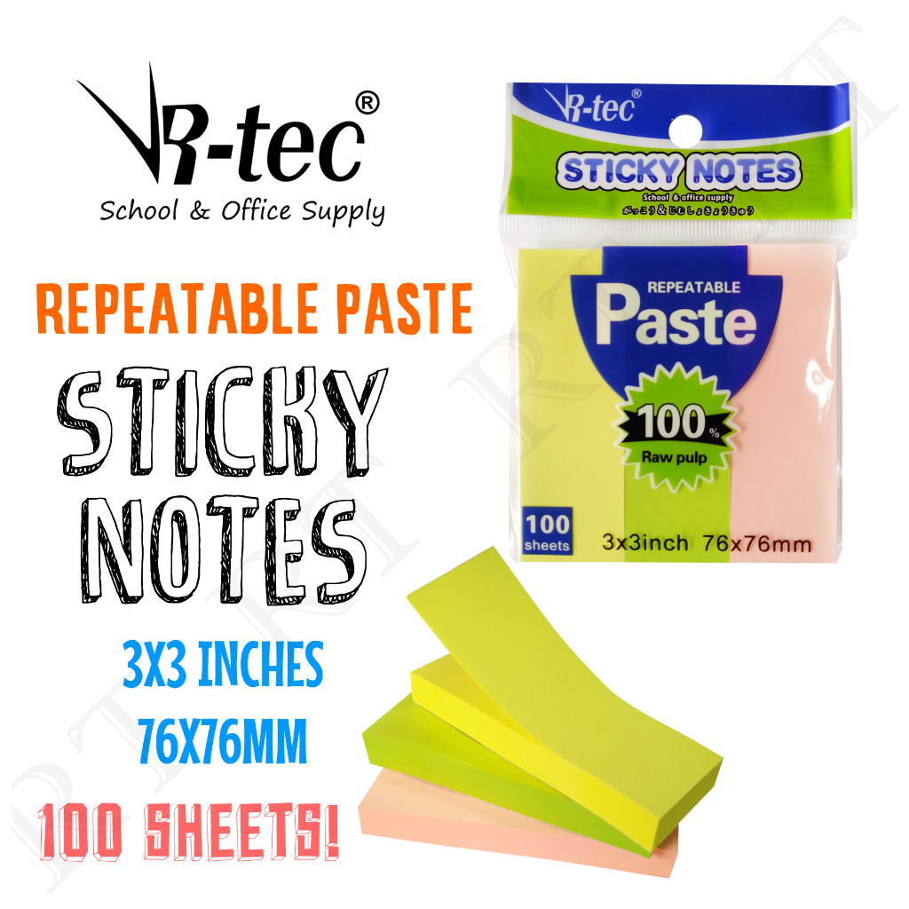 RTEC 100Sheets Sticky Notes Pastel Color Multicolor Note Paper Office ...