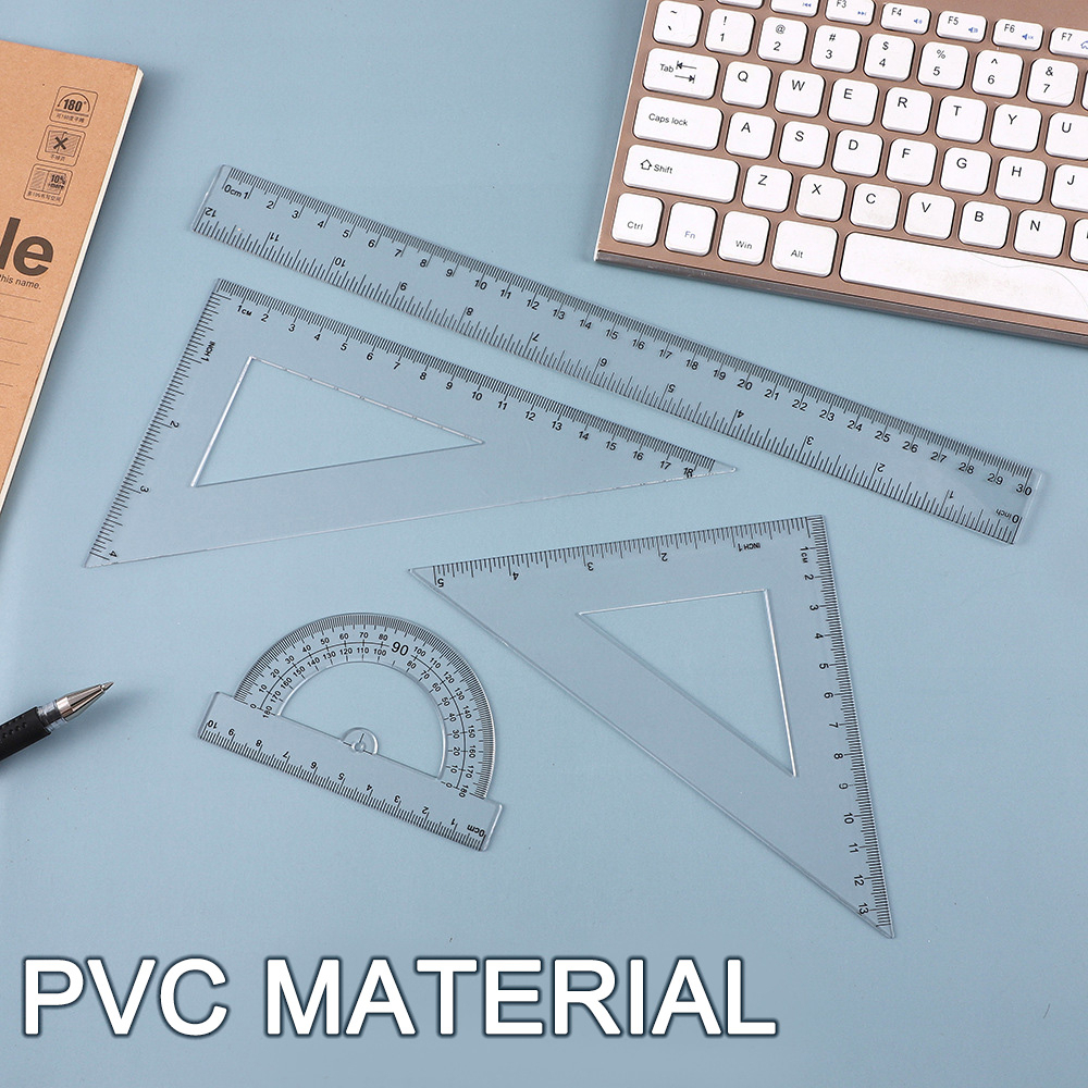 4PCS/Set 30cm Transparent Plastic Ruler Set Ruler Combo Math ...