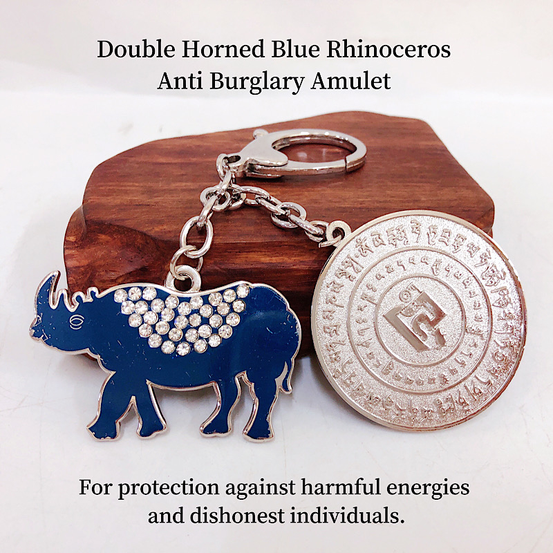 Fengshui Double Horned Blue Rhinoceros Anti Robbery Amulet | Shopee ...