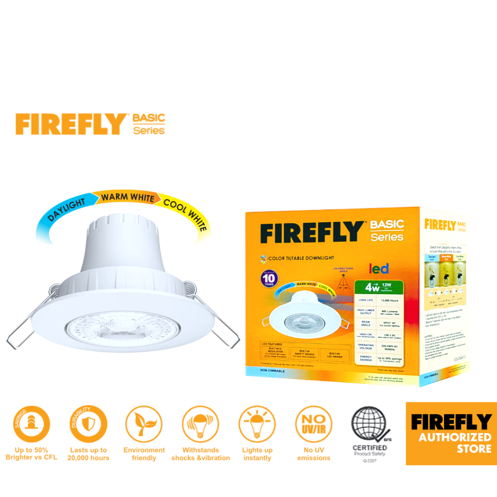 Firefly Basic Series Tri-Color Tiltable LED Downlight | Shopee Philippines