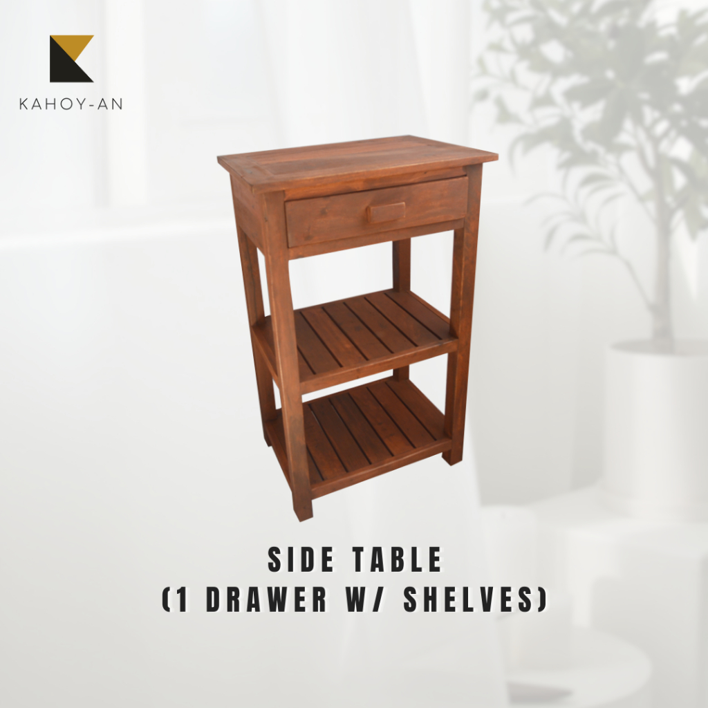 SIDE TABLE with 1 Drawer and Shelves, Wooden, Assembled, Modern ...