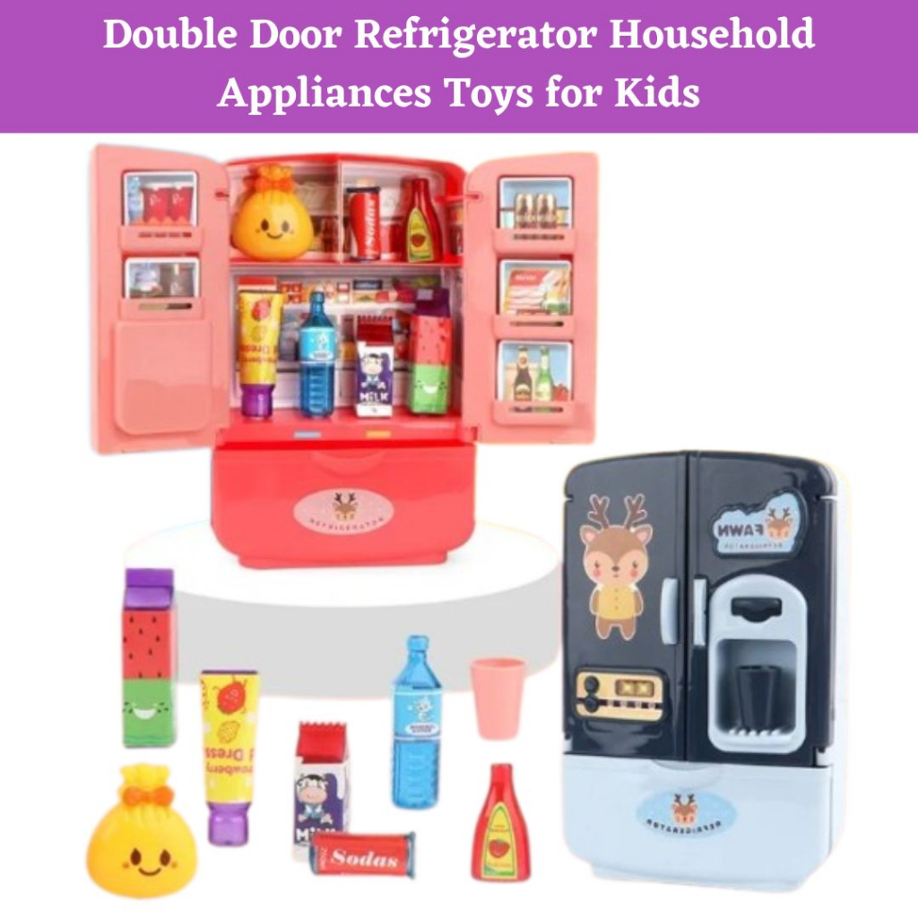 MnKC Pretend Playset Simulation Double Door Refrigerator Kitchen ...