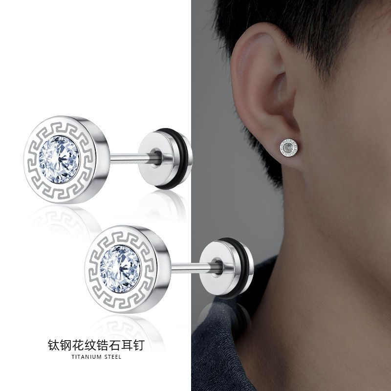 1Pair Men Stud Earrings Titanium Stainless Diamond Earrings for Men ...
