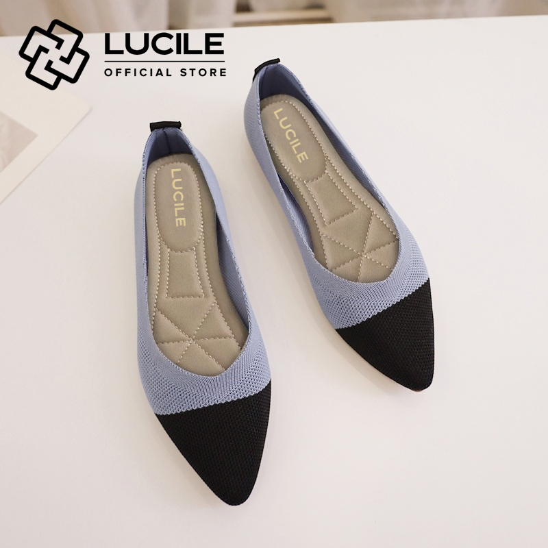 Lucile W11 Two Tone Knitted Pointed Toe Flat Ballet Breathable Women ...