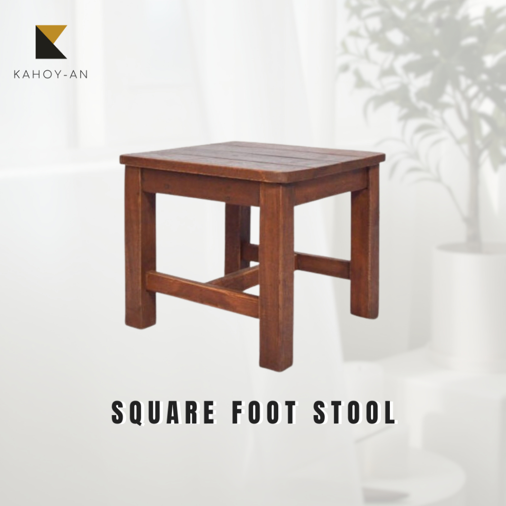 SQUARE FOOT STOOL, Slatted & Square Seat, Reclaimed Wood, Mahogany ...