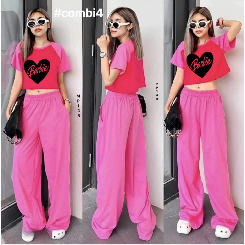 Combi Coordinates Inspired Print Barbie with Loose Crop top in Wide Leg ...