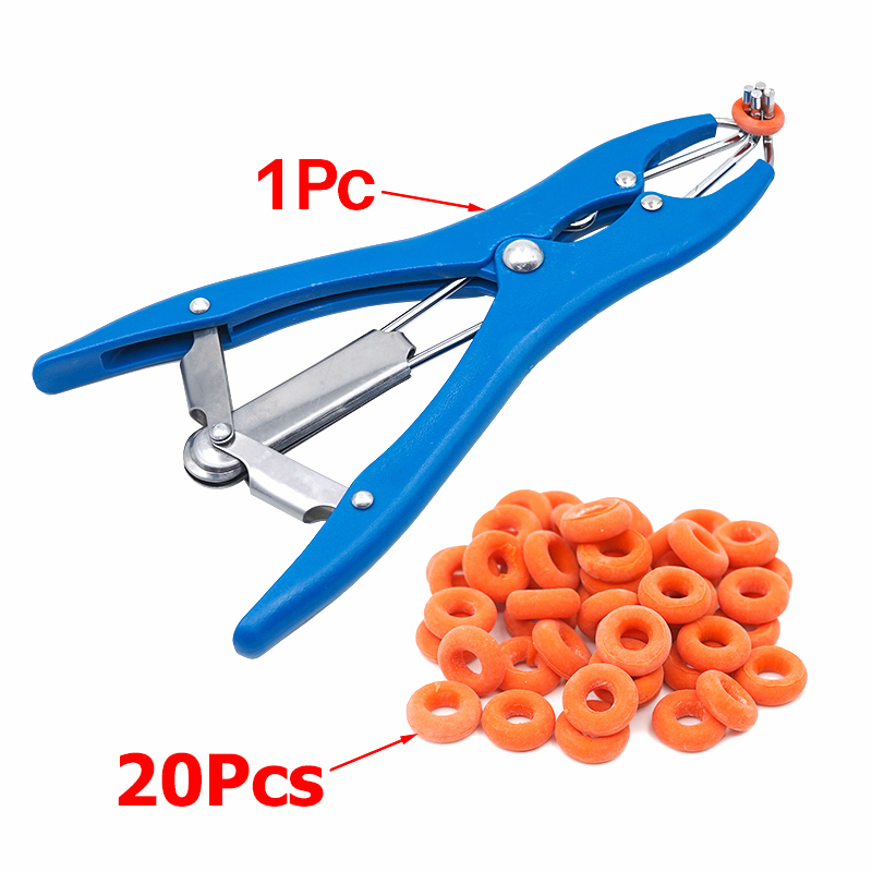 Castrator Bander Plier Elastrator Castration Tool Dock Tail with 20 Rubber Rings for Goat Pig ...