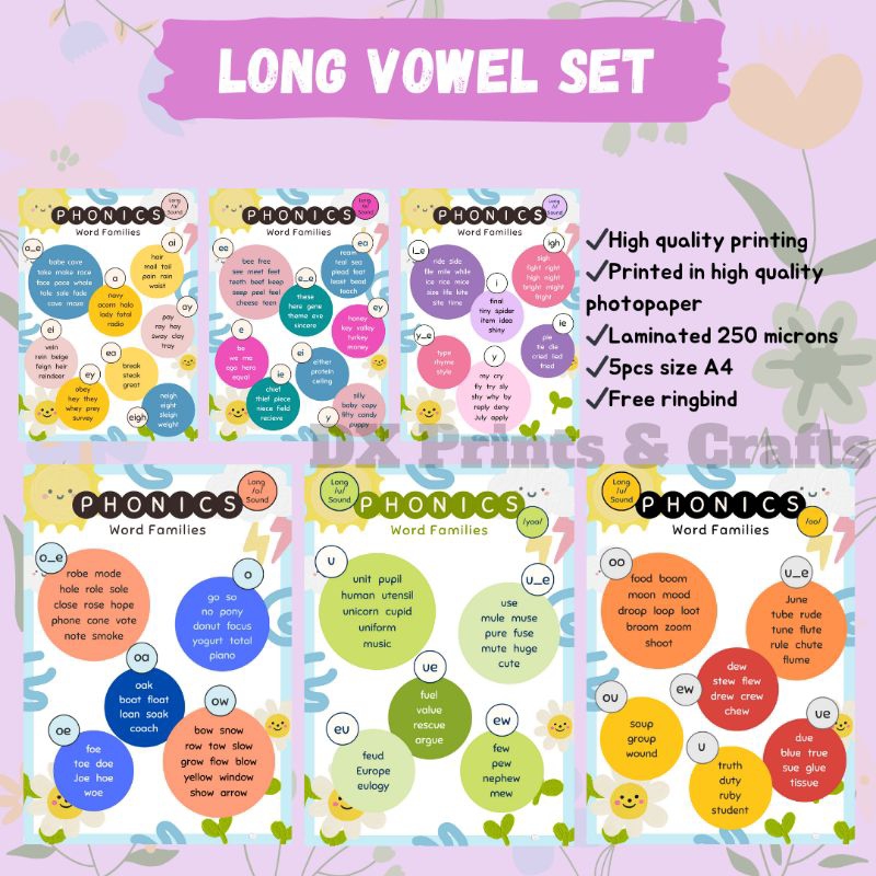 Laminated Educational Chart - Long Vowel Set | Shopee Philippines