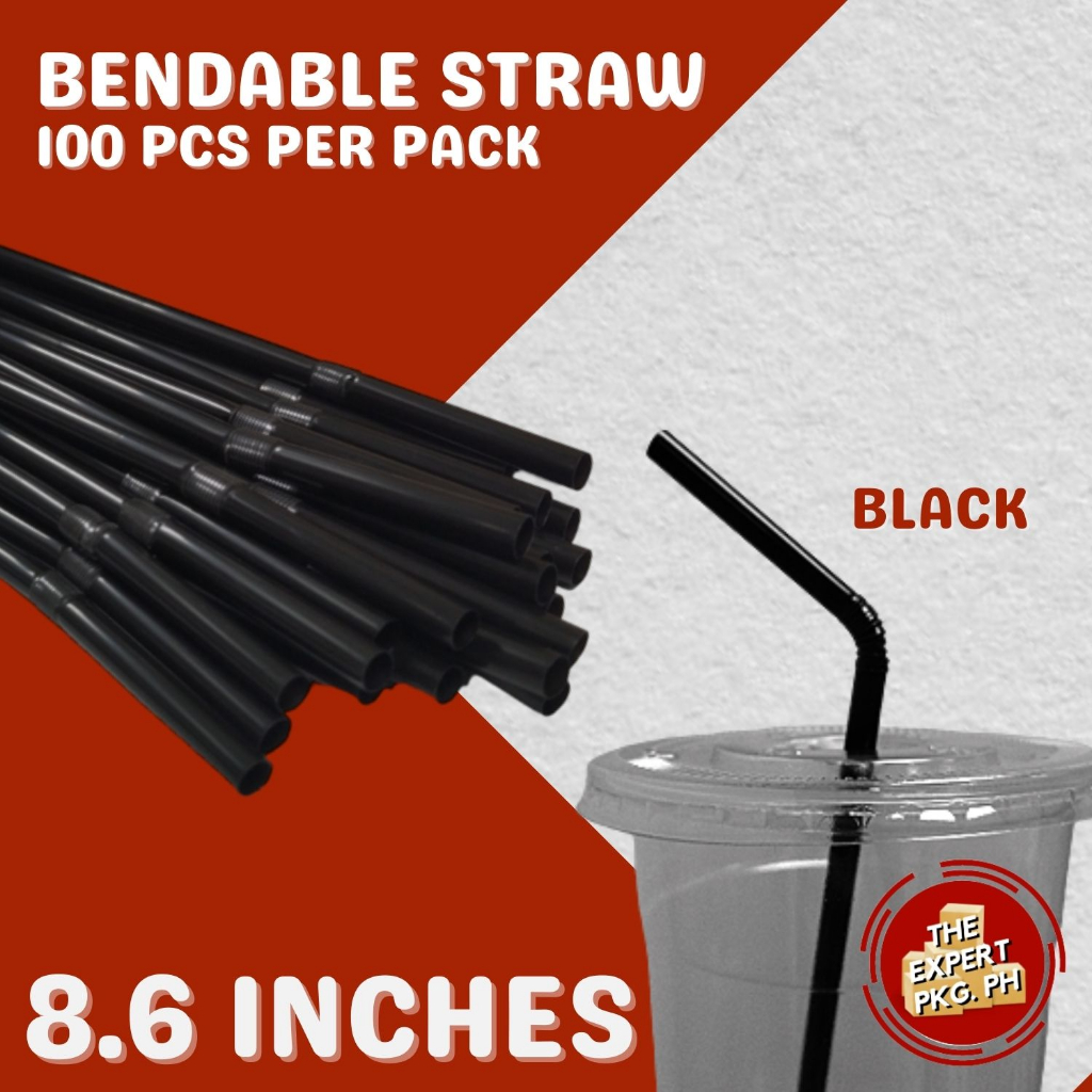 [100's] Bendable Straw BLACK | WHITE | Plastic Straw (Individually ...