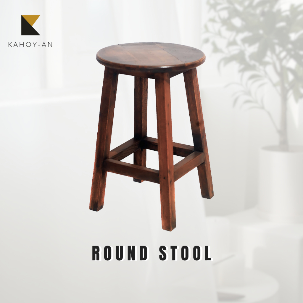ROUND STOOL, Wooden, Round Flat Seat, Dining, Study, Outdoor Stool ...