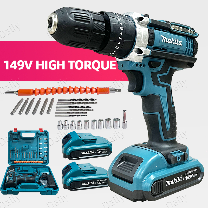 MAKITA 68/149V Cordless Electric Drill Impact Hammer Impact 2x Battery ...