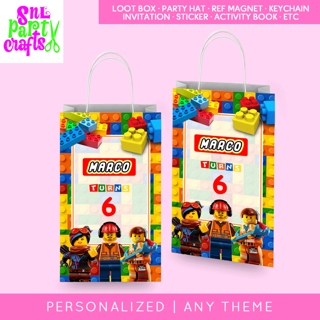 Lego Loot bag Birthday souvenir giveaways Lego Theme Loot box Party hat ...