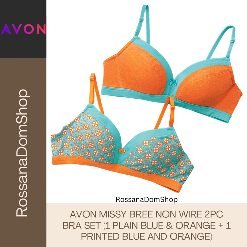Avon missy teens Bree non wire 2pc bra set (1 plain blue & orange + 1 ...
