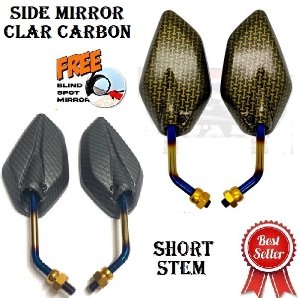 EURO MOTOR MARVEL 125 Clear Side Mirror Motorcycle Short Stem Carbon ...