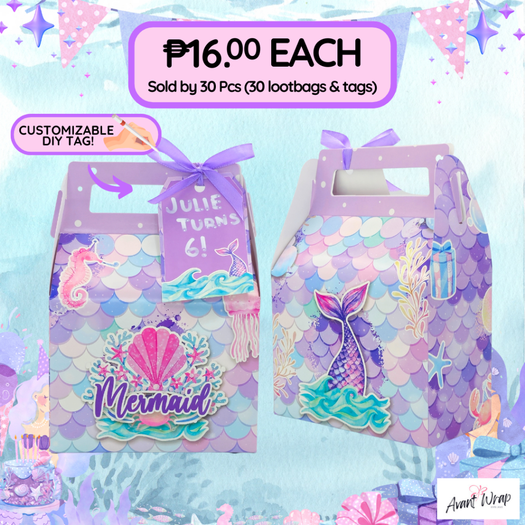 (30PCS) LL3001 Mermaid Loot Box Bag With DIY Customizable Tag Ribbon ...