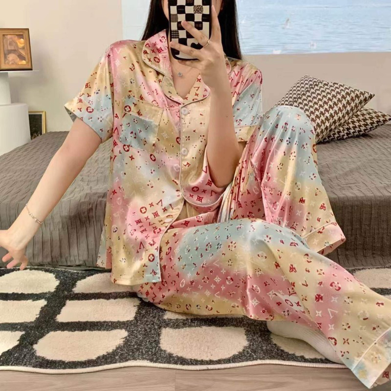 Korean Silk Terno Pajama Buttondown Fit to Large size | Shopee Philippines