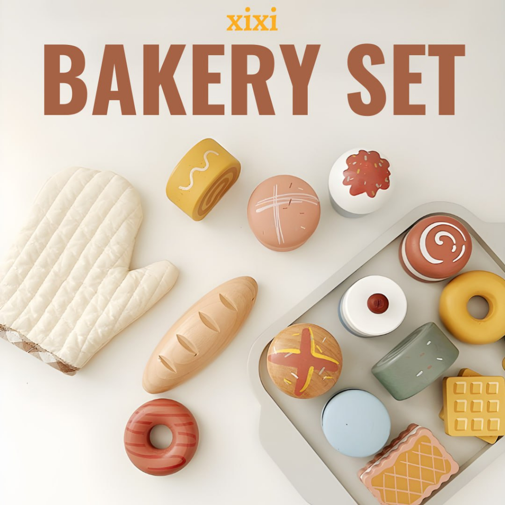 BYJ XIXI Wooden Bakery Set Pretend Play Pastry Cooking Food for Kids ...