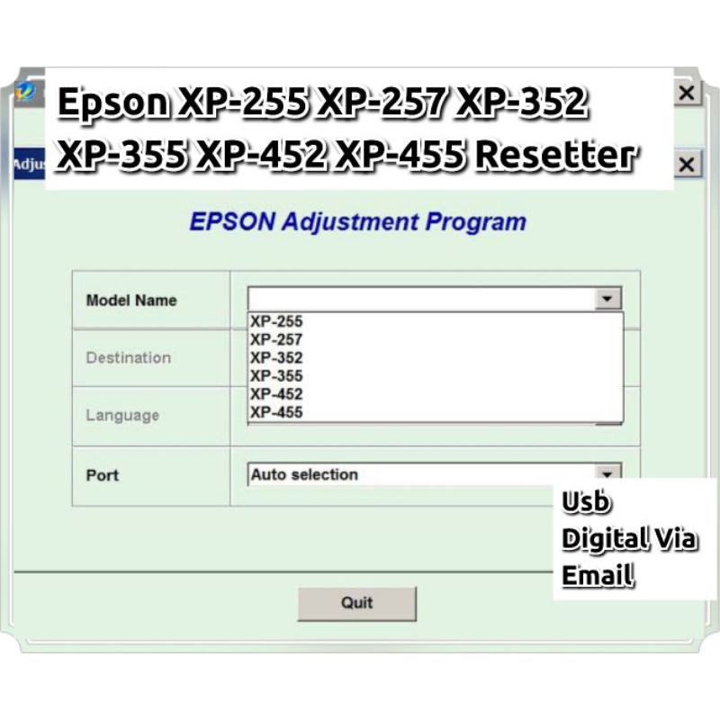 Epson Resetter Tool XP-255 XP-257 XP-352 XP-355 XP-452 XP-455 | Shopee ...