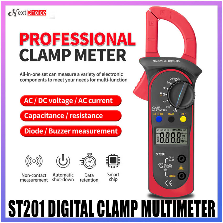ST201 Digital Clamp Multimeter Resistance ohm Tester AC DC Clamp ...