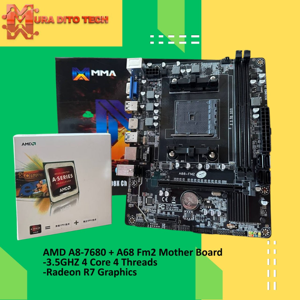 Amd A8 7680 Apu 3 5ghz 4c 4t 4mb Rdn R7 Fm2 Bundle Mma Fm2 A88x Box
