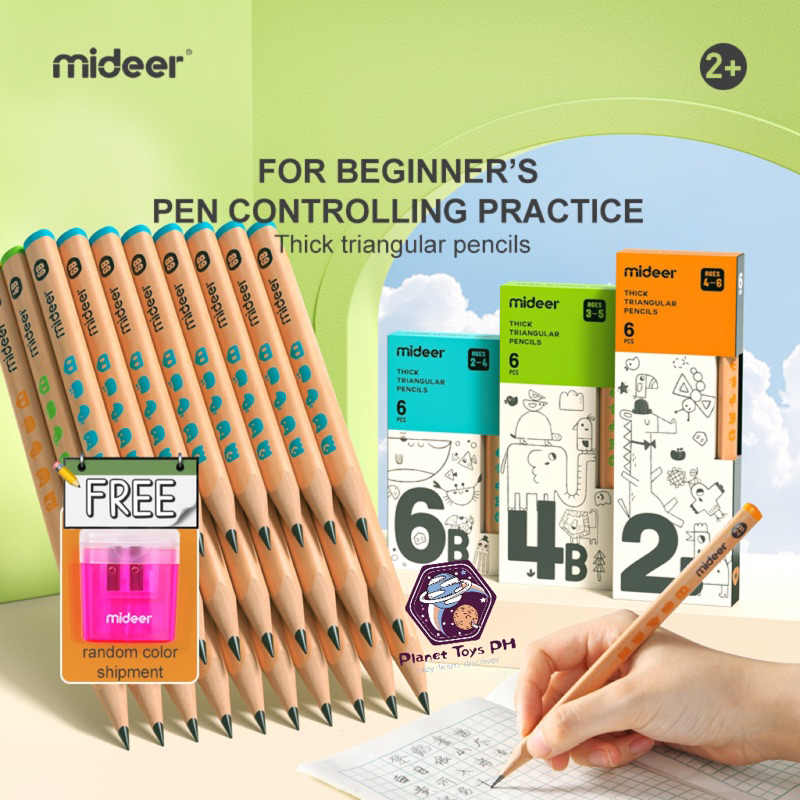Mideer Thick Triangular Pencils for Kids Age 2-14y with FREE Sharpener ...
