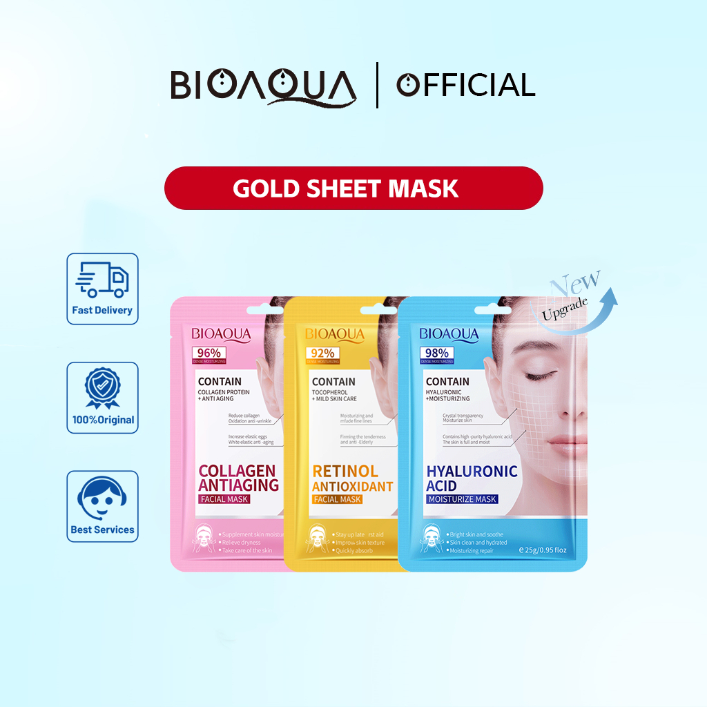 BIOAOUA Gold Sheet Mask Essence Masker Face Glowing Masker Face Organic ...