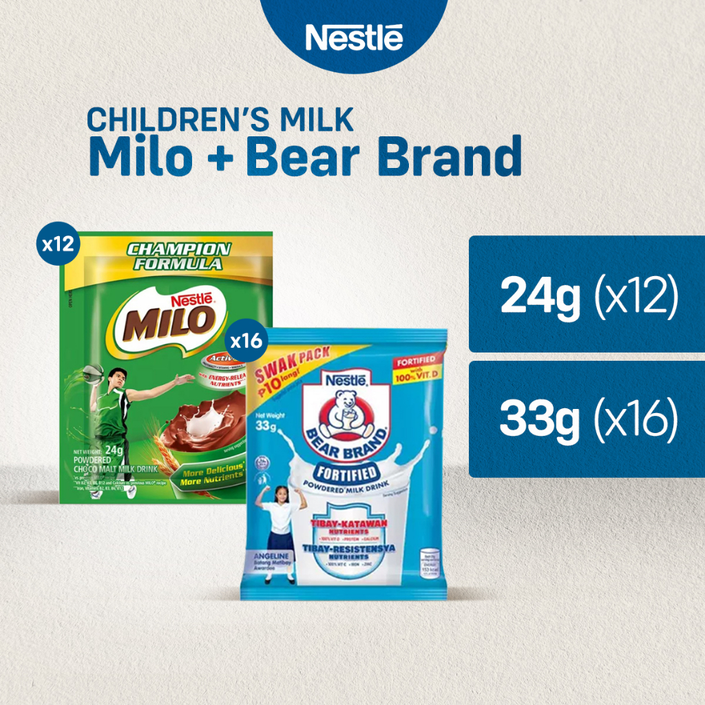 Milo Choco Powdered Milk Drink (24g x 12) + Bear Brand Powdered Milk ...