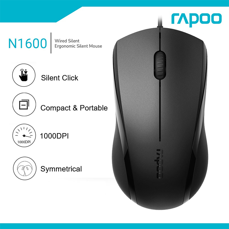 Rapoo N1600 Ergonomic Design Silent Wired Mouse 1000 DPI | Shopee ...