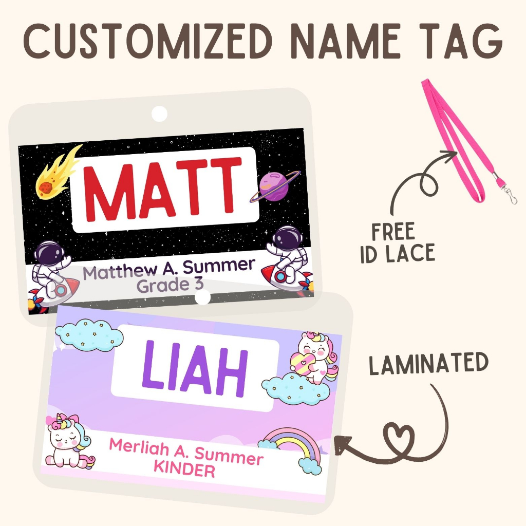 Customized Laminated Name Tag with Back Details For Kids ┃Merliah Ph ...