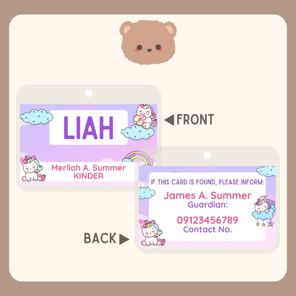 Customized Laminated Name Tag with Back Details For Kids ┃Merliah Ph ...