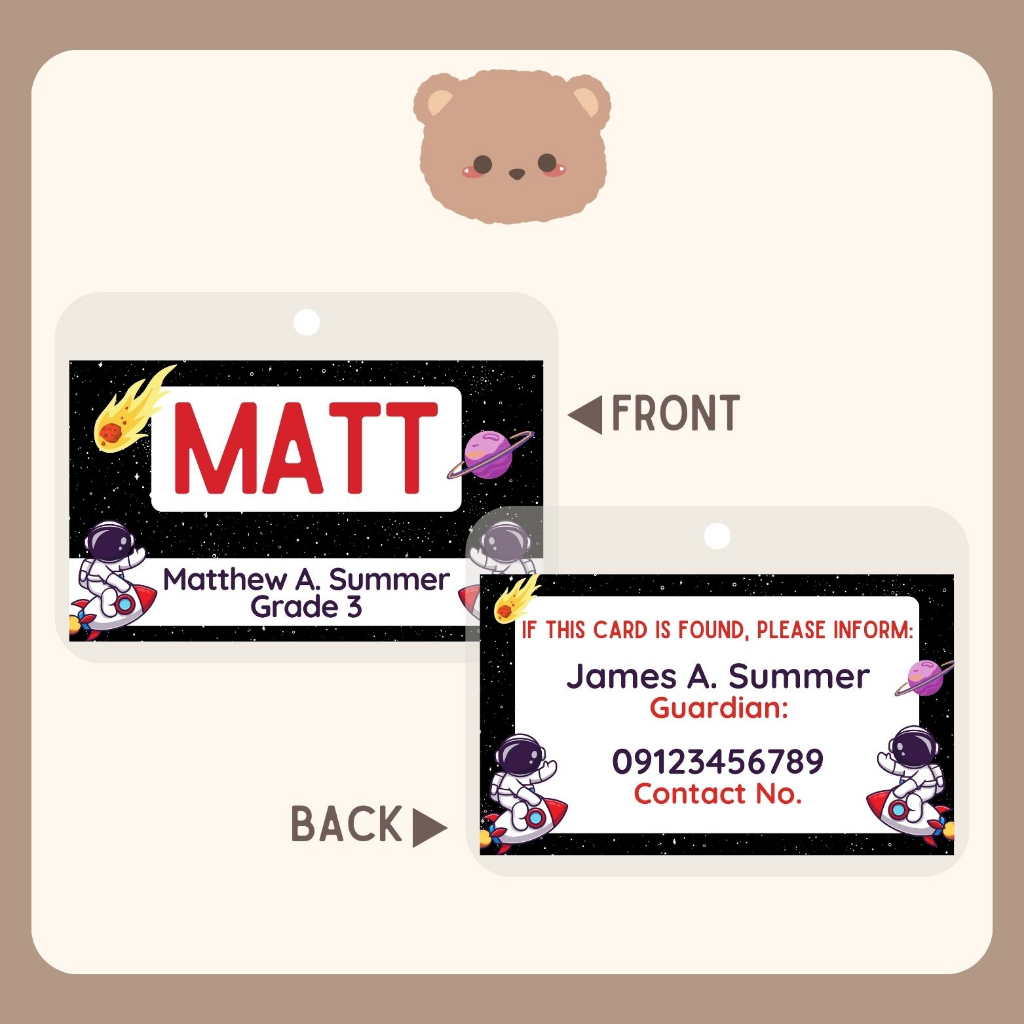 Customized Laminated Name Tag with Back Details For Kids ┃Merliah Ph ...