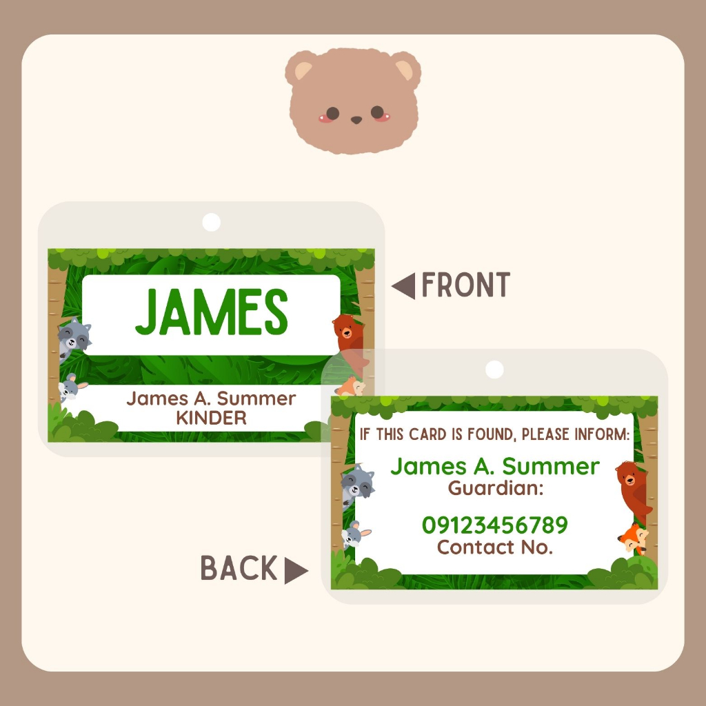 Customized Laminated Name Tag with Back Details For Kids ┃Merliah Ph ...