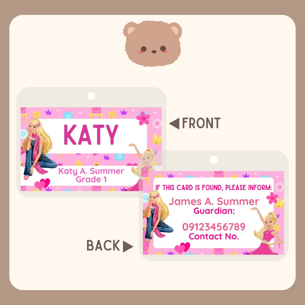 Customized Laminated Name Tag with Back Details For Kids ┃Merliah Ph ...