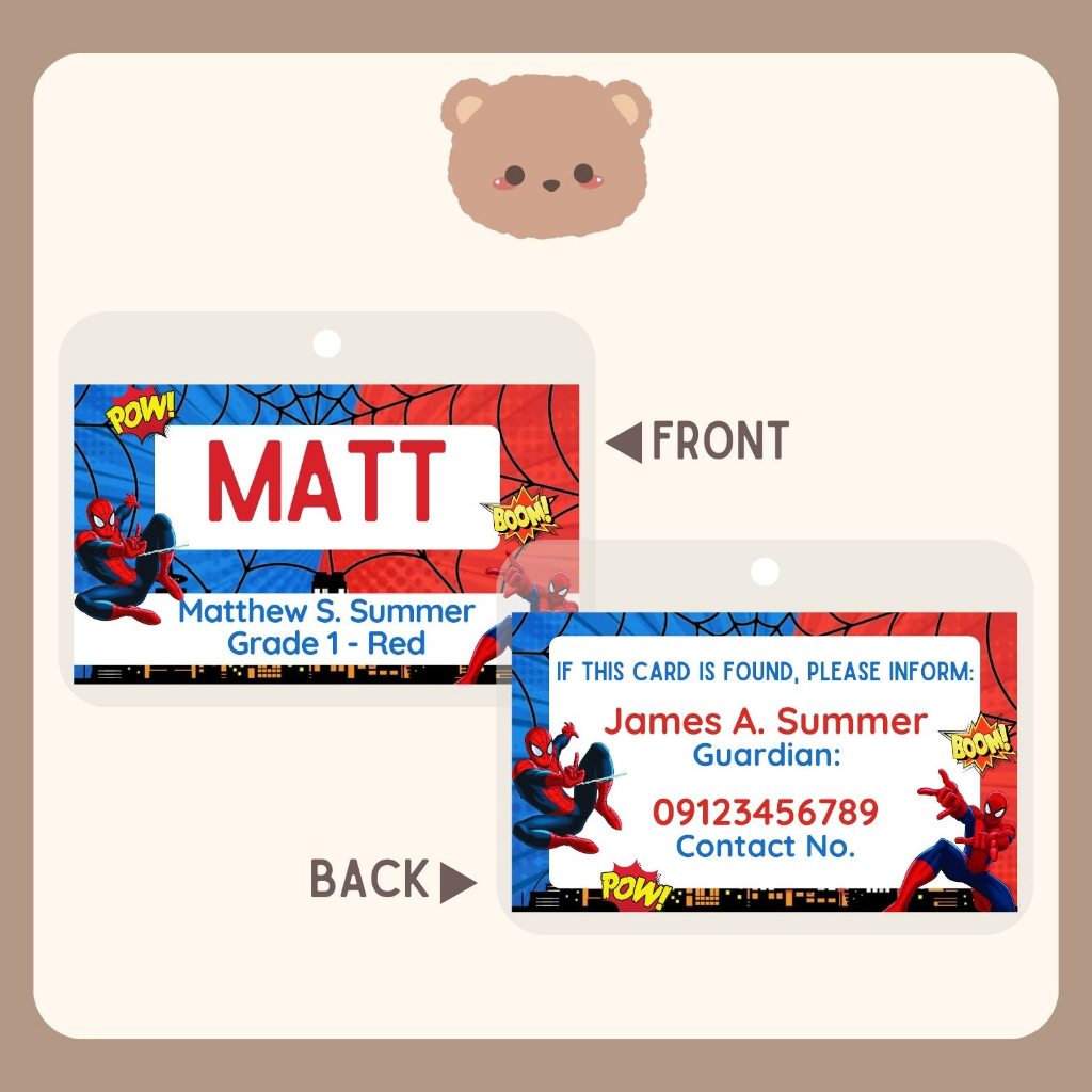 Customized Laminated Name Tag with Back Details For Kids ┃Merliah Ph ...