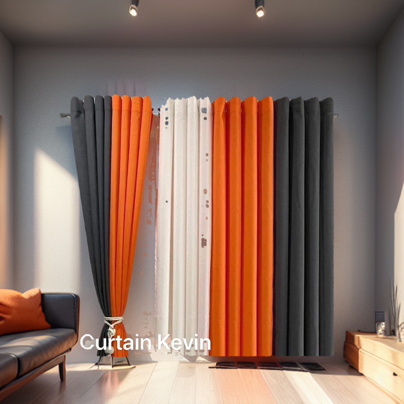 7 feet Plain Fabric Curtain with 8 Steal Rings 215*140CM for Window ...
