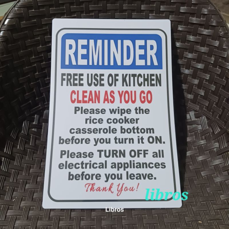PVC A4 size Signage Clean as you go Free use of Kitchen | Shopee ...