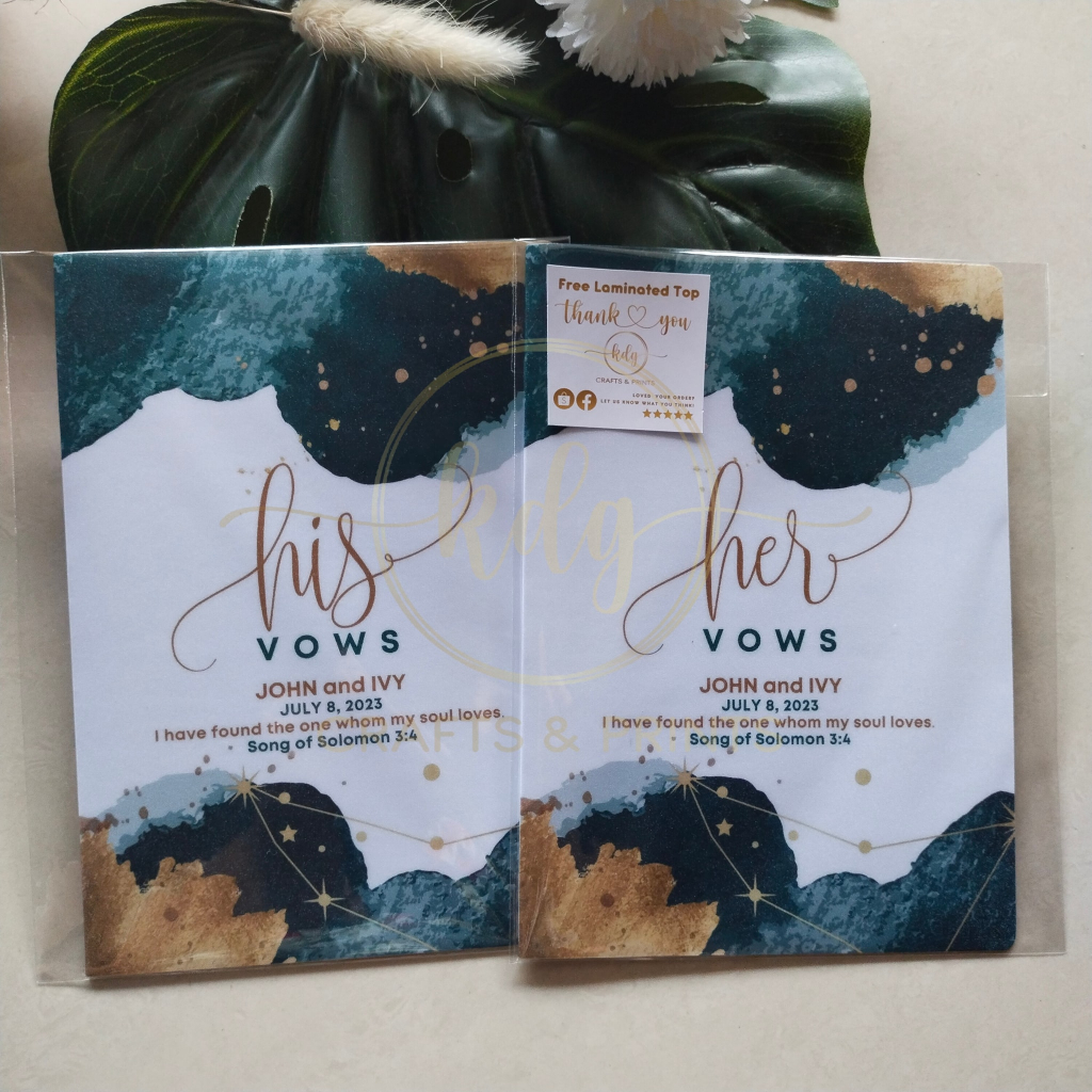 1 pair - His and Her Wedding Vows Card - Sage Green / Emerald Green ...