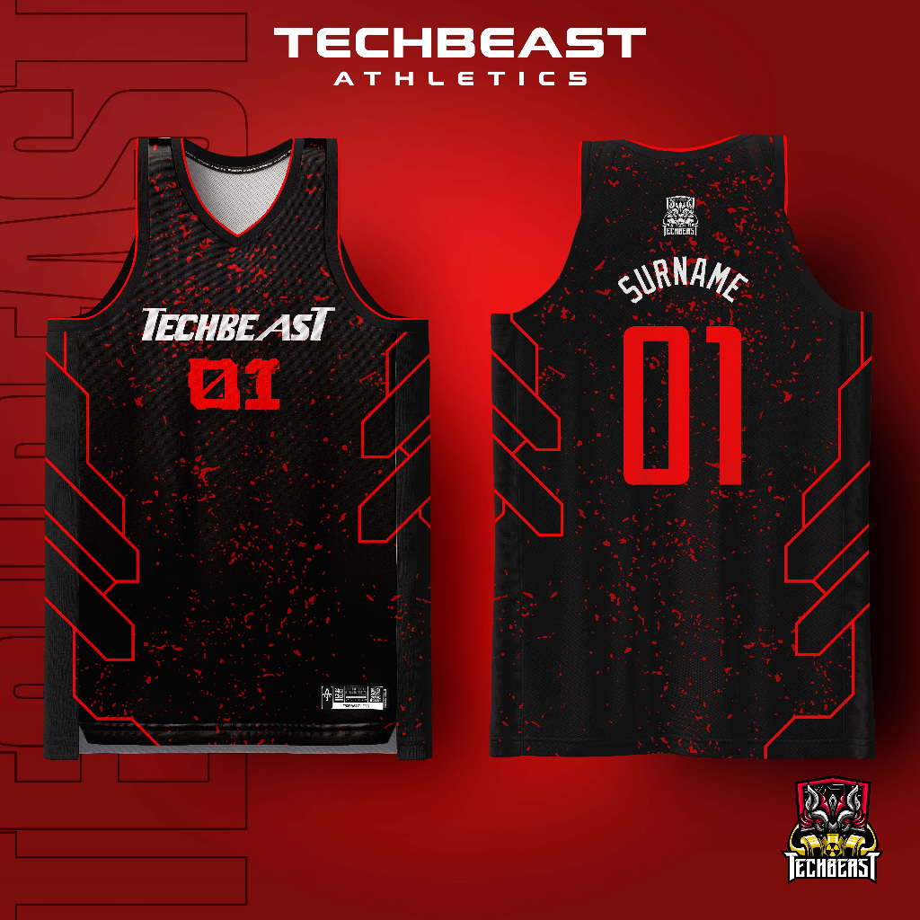 Splash Red Full Sublimation Basketball Jersey Techbeast ( CUSTOM NAME + NUMBER ) | Shopee ...