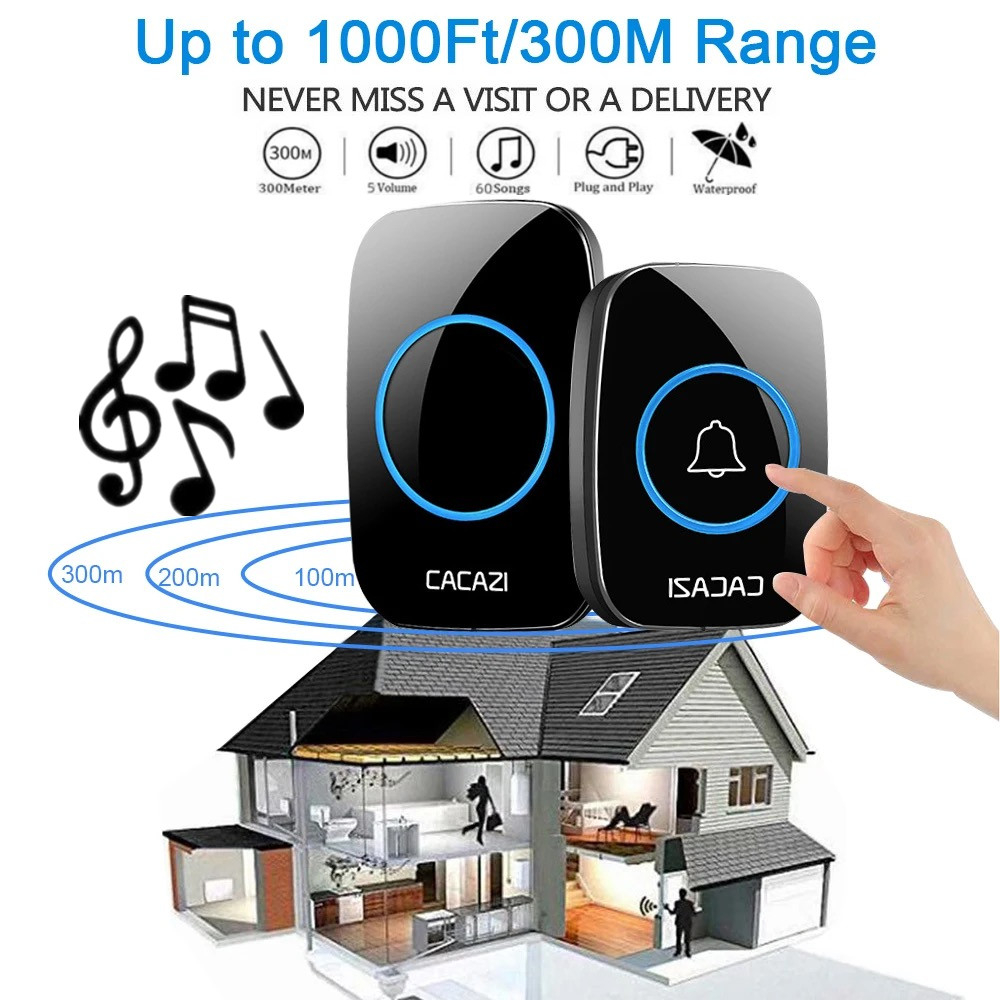 CACAZI A10 Intelligent small AC 100-240V wireless doorbell waterproof ...